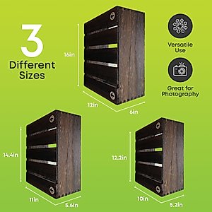 FANDOS Large Wooden Crates For Display -16x12x6in- Wall Mount Stackable Rustic Wooden Crate Boxes, Farmhouse Wooden Crates for Storage, Decorative Wooden Milk Crates for Decor /Artificial Crafts