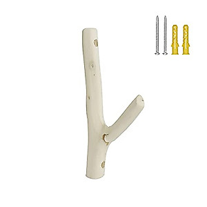 Tsnamay 2Pcs Real Wood Tree Branch Wall Hook, Farmhouse Rustic Decorative Wooden Without Bark Trunk Thickness 1cm-2cm with Screw