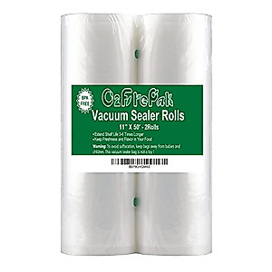 O2frepak 2Pack (Total 100Feet) 11x50 Rolls Vacuum Sealer Bags Rolls with BPA Free,Heavy Duty Vacuum Food Sealer Storage Bags Rolls,Cut to Size Roll,Great for Sous Vide