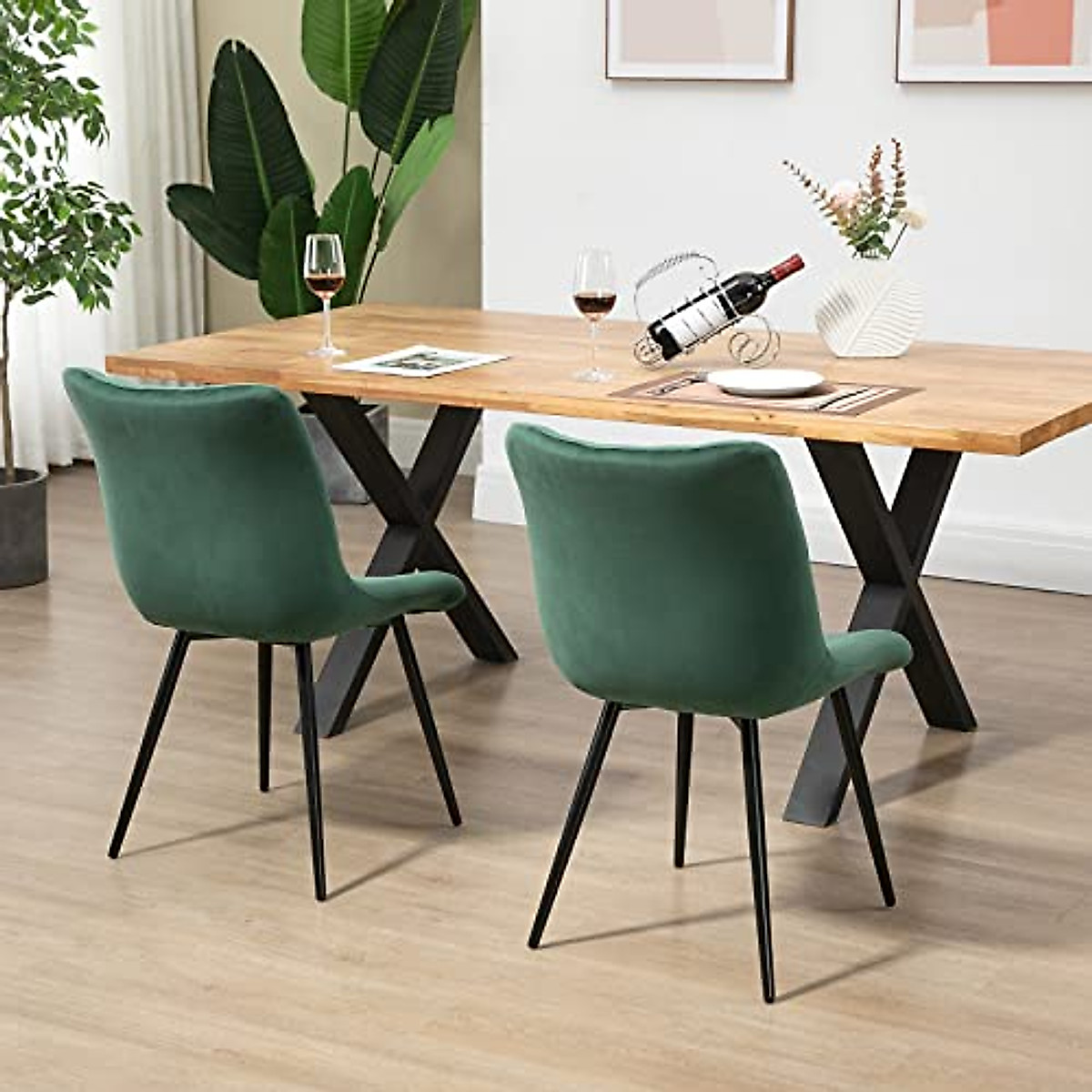 ANOUR Modern Dining Chairs, Velvet Kitchen Chair, Living Room Chairs, Set of 2, Upholstered Side Chair with Metal Legs for Dining Room Kitchen Bedroom Vanity