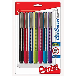 Pentel Clic Eraser, Retractable Pen Style Grip Eraser, Pack Of 7 Assorted Colors Pentel Click Erasers, Big Eraser For Drawing, Art, Drafting & Sketching For Adults & Kids Office & School Supplies.