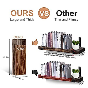 iPeTata Floating Shelves, Wall Mounted Rustic Wood Wall Storage Shelves for Bathroom, Bedroom, Kitchen, Living Room, Office and Coffee Bar Wine Bar, with Towel Bar and 5 Hooks, Set of 3 (Brown)