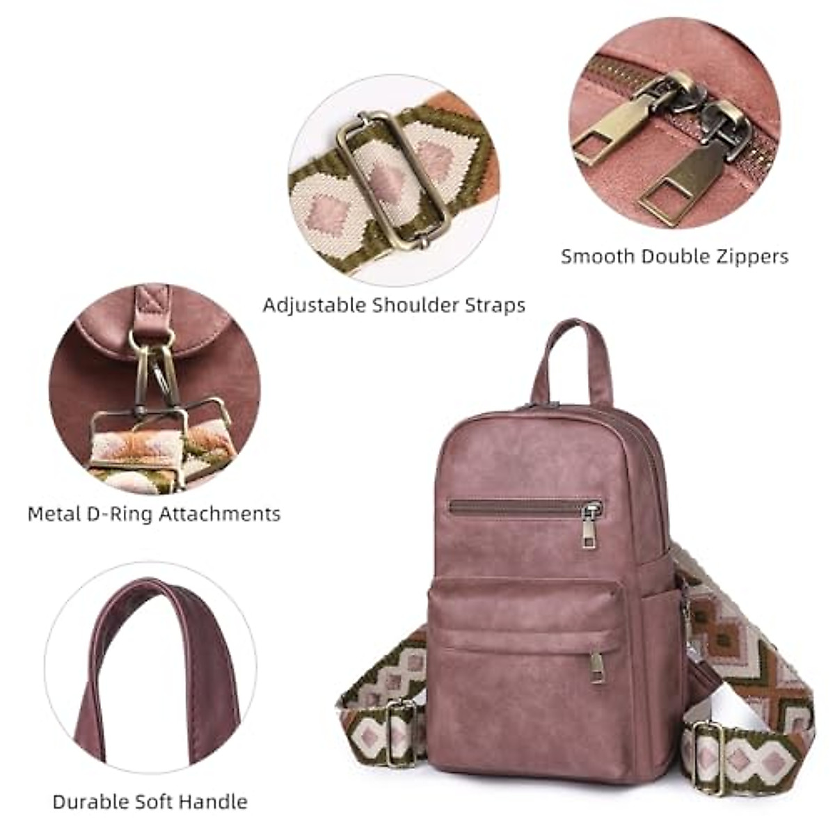 ALUSBELL Vintage Sling Bag Sling Backpack for Men Women, Vegan Leather Crossbody Bag Fanny Packs, Fashion Chest Bag Daypack with 2 Adjustable Straps,Pink
