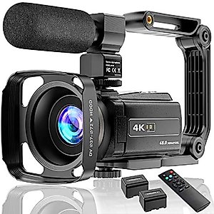 4K Video Camera Camcorder UHD 48MP WiFi IR Night Vision Vlogging Camera for YouTube Touch Screen 16X Digital Zoom Camera Recorder with Microphone, Handheld Stabilizer, Lens Hood, Remote,2 Batteries