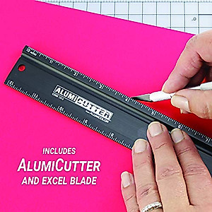 Alumicolor AlumiCutter Aluminum Straight Edge w/Blade for Office, School, Engineering and Framing, 24IN, Blue