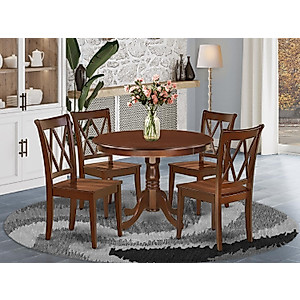 East West Furniture HLCL5-MAH-W 5 Piece Kitchen Table Set for 4 Includes a Round Dining Table with Pedestal and 4 Dining Room Chairs, 42x42 Inch, Mahogany