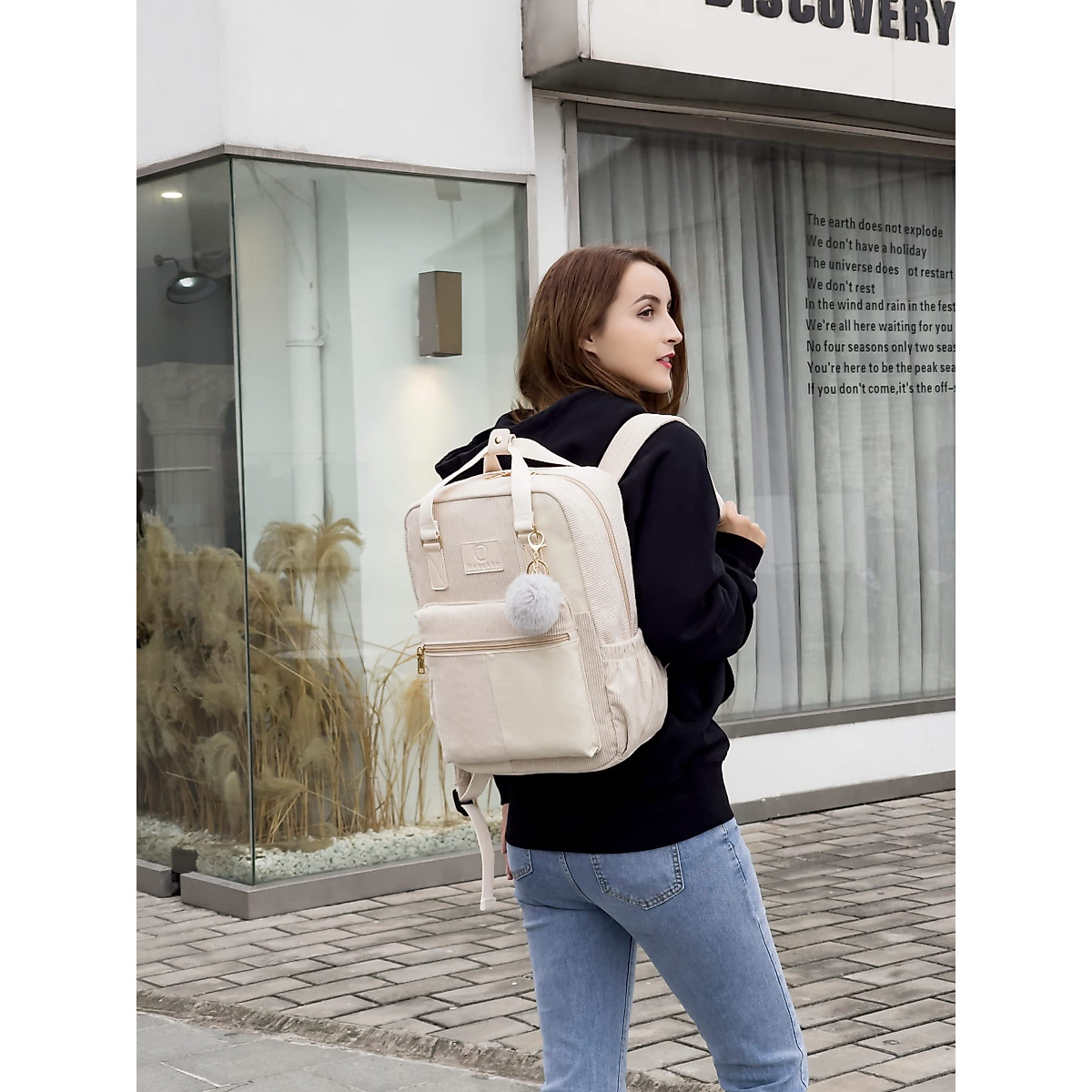 Makukke Laptop Backpack for Women - Corduroy Water Resistant School Bookbag with 15-Inch Laptop Sleeve Daypack for Travel School Work