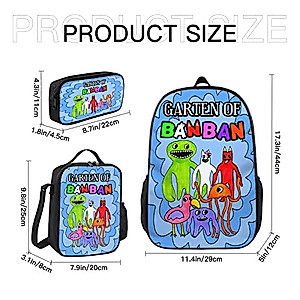 kzeuhsn Garten of Ban Ban Backpack Set with Insulated Lunch Bag and Pencil Case, Waterproof Laptop School Bag for Kids Boys and Girls