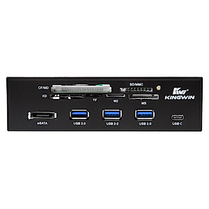 Kingwin Powered USB Hub 3.0 w/ 1 USB-C Port, SD Card Reader & Micro SD Card Reader - Sata Power Port w/Lightning Speed Data Transfer Up to 5Gbps - 5.25" Computer Case Front Bay, black (KW525-3U3CR)