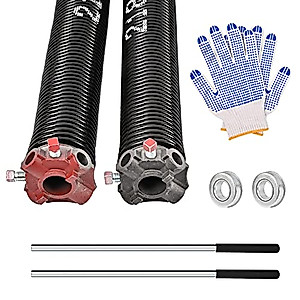 JZSDB Garage Door Torsion Springs, Pair of 0.250 x 2" x 28" Garage Door Spring with Non-Slip Winding Bars, Bearings and Gloves, Minimum of 15,000 Cycles