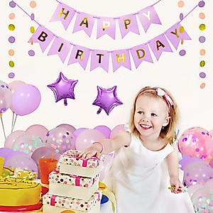 Purple Birthday Decorations for Women Girls,Pink and Purple Party Decorations set with Happy Birthday Banner,Circle Dots Garland,Foil Confetti Balloons and Tassel Garland.