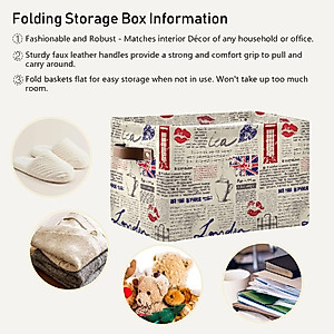 ALAZA Newspaper British Flag Retro Eangland Large Storage Basket for Organizing Foldable Storage Bin for Shelves Home with Handles 1 Pack