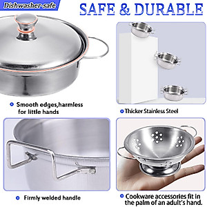 Rupnoflbui Kids Pretend Play Kitchen Toys,Mini Cooking Toys Set Play Kitchen Accessories with Stainless Steel Pots and Pans Set,Pretend Play Food Cooking Utensils Cookware for Girls Boys.11Pcs