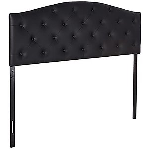 Baxton Studio Myra Modern and Contemporary Queen Size Black Faux Leather Upholstered Button-Tufted Scalloped Headboard