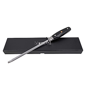Ketuo Professional Chef Knife Damascus Carbon Steel with Laser Pattern Blade and Black Pakka Wood (Sharpener Rods)
