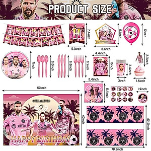 𝓜𝓮𝓼𝓼𝓲 Birthday Party Decorations 136pcs Pink Miami Birthday Supplies,Include Happy Birthday Banner,Balloons,Cake Topper,Cupcake Topper Backdrop,Tablecloth Etc Meet all your needs