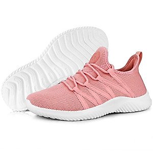 Feethit Womens Slip On Running Shoes Non Slip Walking Shoes Lightweight Gym Workout Shoes Breathable Fashion Sneakers All Pink Size 9