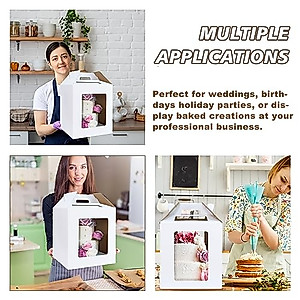 Monrocco 6 Pack Tall Cake Boxes for Tier Cakes - Large Cake Box with Window and Handle in 2 Sizes 10x10x12 & 12x12x14 Inch, Tiered Cake box Disposable Cake Container for Wedding Party Birthday
