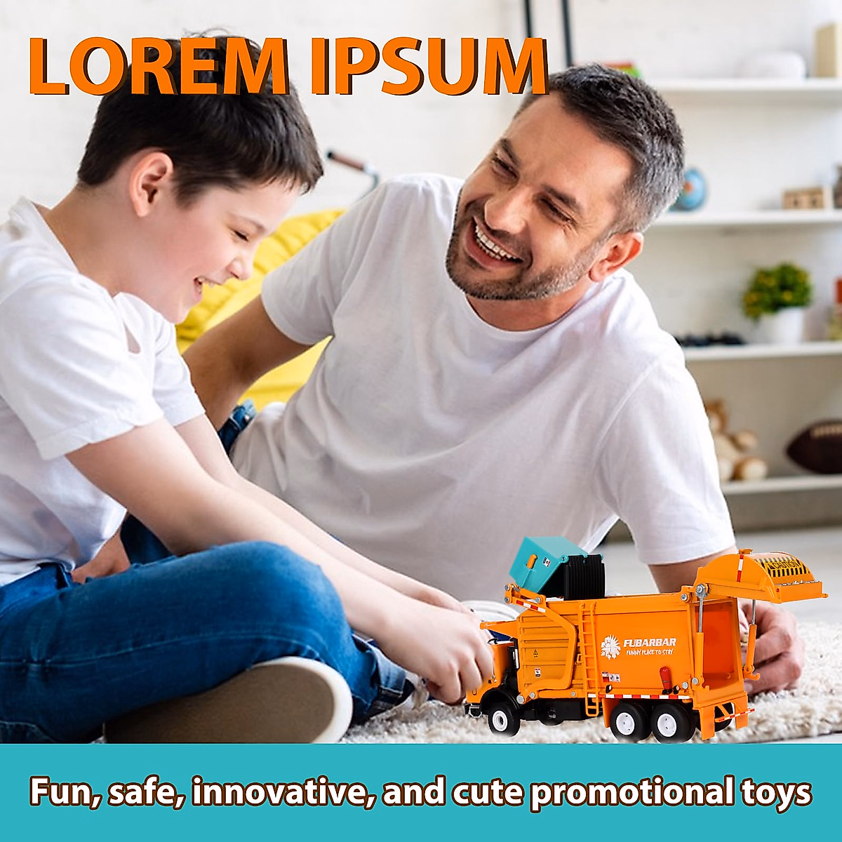 Garbage Truck Toys, Fubarbar 1:43 Bruder Tonka Trash Trucks Model for Boys Metal Diecase Waste Management Front Loader Die Cast Recycling Dumpster Truck Toy for 3 4 5 6 Years Old(Orange)