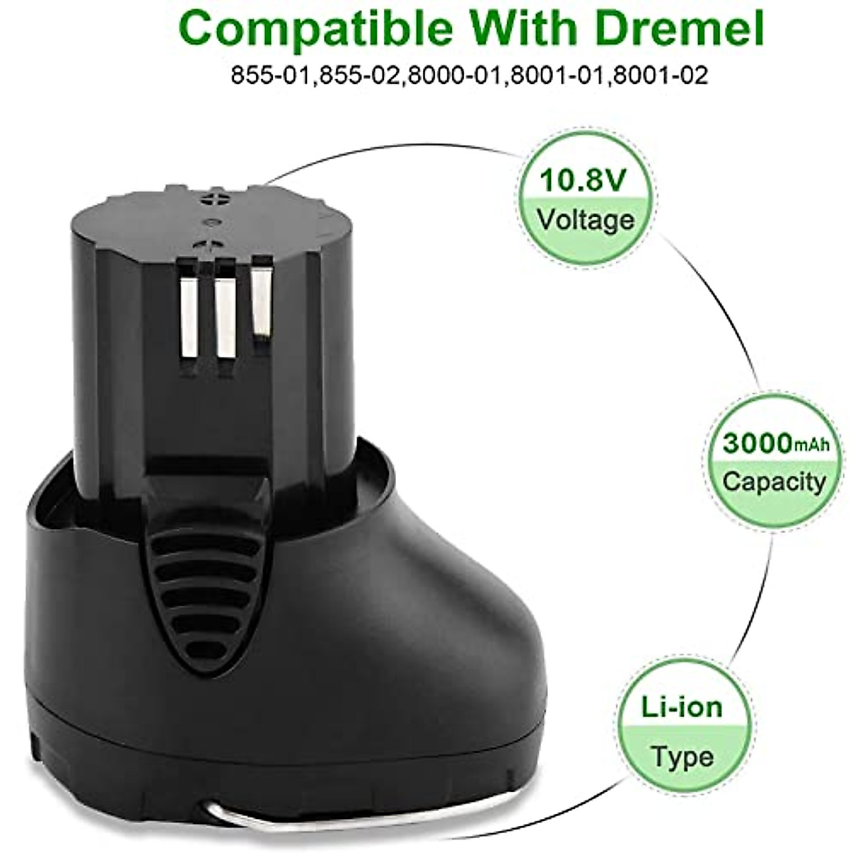 Hanaix 10.8V 3.0Ah Battery Compatible with Dremel 855-02 855-01 8000-01 8001-01 8001-02 Li-ion Replacement for Dremel 10.8v Battery