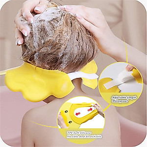 chislim Baby Shower Shampoo Cap,Adjustable Safety Bath Visor Waterproof Hair Washing Bathing Hat with Ear Protection for Toddler, Baby, Kids (Yellow)