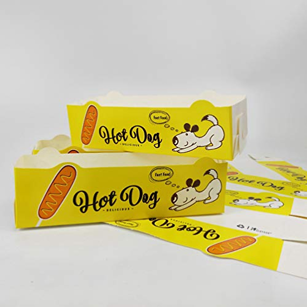 ABOOFAN Hot Dog Dish Paper Food Serving Tray 50pcs Disposable Hot Dog Holders Paper Bags Snack Top Open Box for Fries Chicken Sandwich Takeout 16x5x4cm