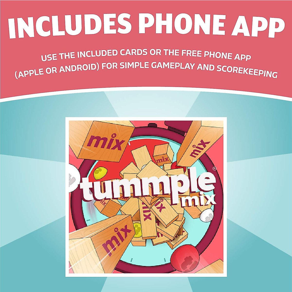 Tummple Mix - Wooden Block Stacking Tower Game – Fun Party Game & Family Board Game for Kids, Teens, & Adults – STEM Educational Game