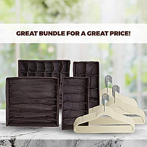 Halter Velvet Hangers 50 Pack Non Slip Suit Hanger Swivel Hook with Free Drawer Closet Organizer Divider | Beige