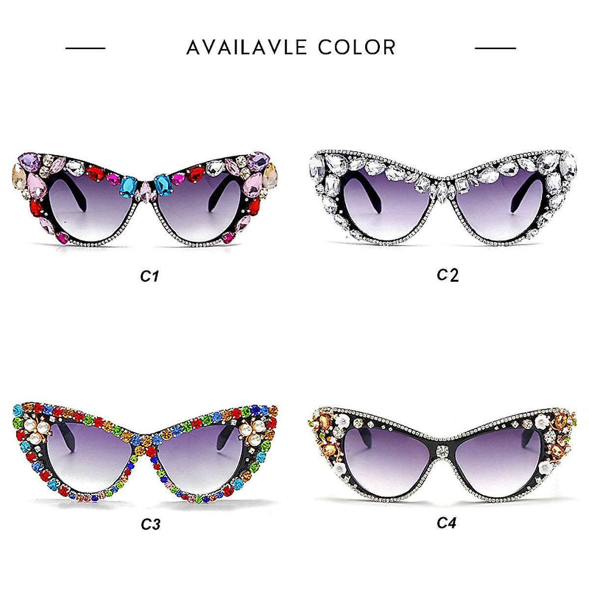 willochra Oversized Diamond Sunglasses Women Rhinestone Cat Eye Sunglasses Vintage Men bling party sunglasses Eyewear (C1)