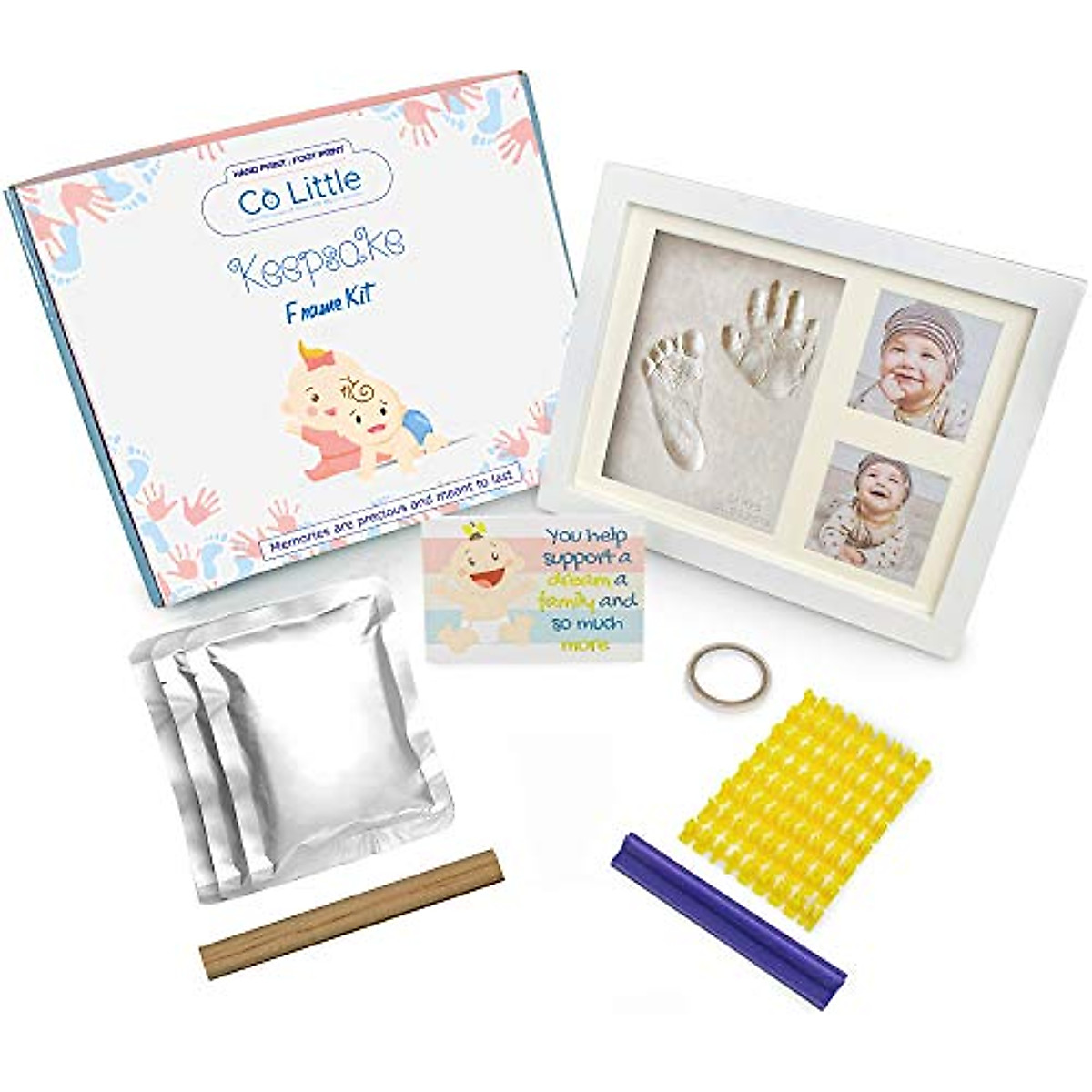 Co Little Baby Handprint & Footprint Kit (Date & Name Stamp) Clay Hand Print Picture Frame for Newborn - Best New Mom Gift - Foot Impression Photo Keepsake for Girl & Boy - White Feet Imprint Mold