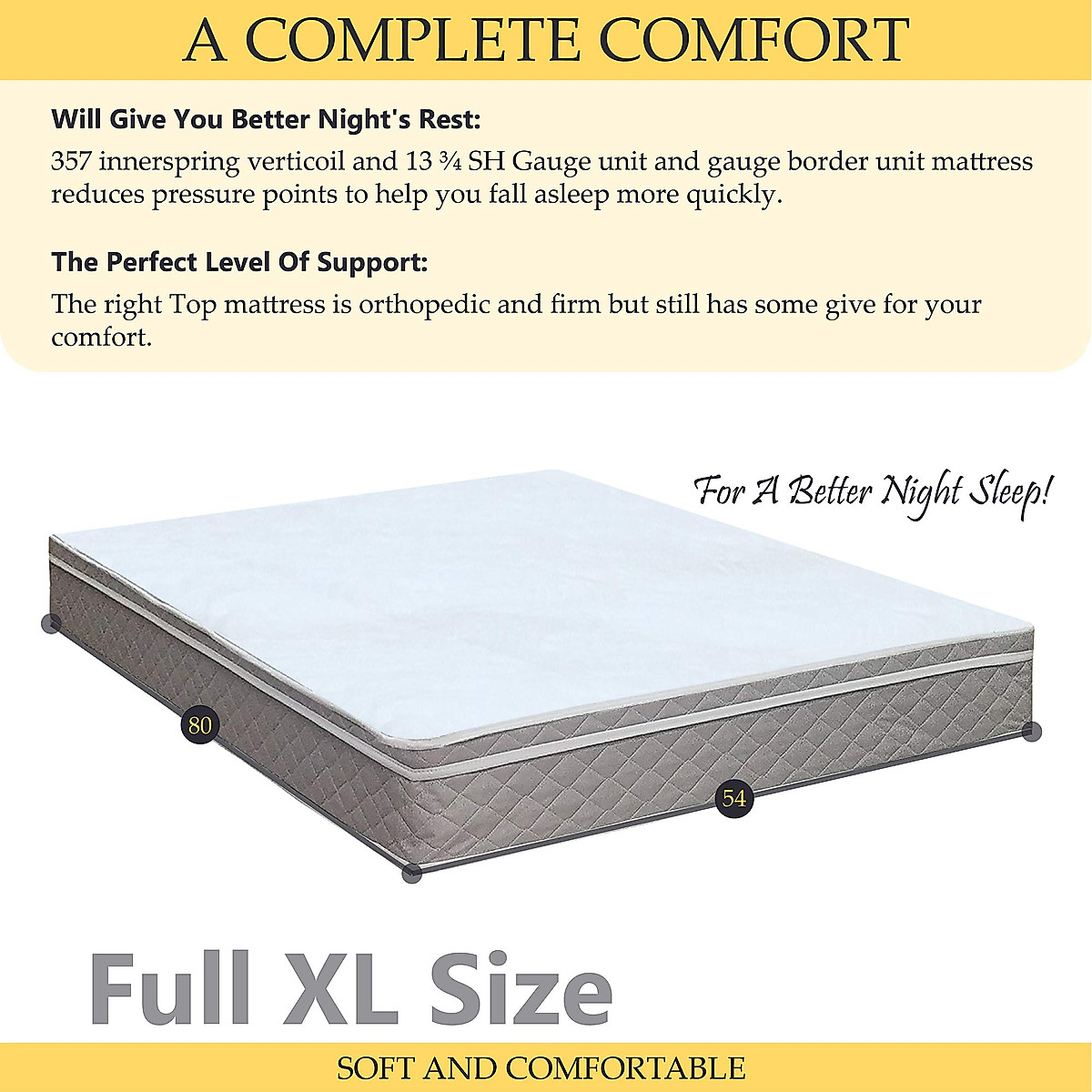Mattress Comfort Medium Plush Eurotop Pillowtop Innerspring Mattress and 4" Low Profile Wood Boxspring/Foundation Set, with Frame, Full XL, Size