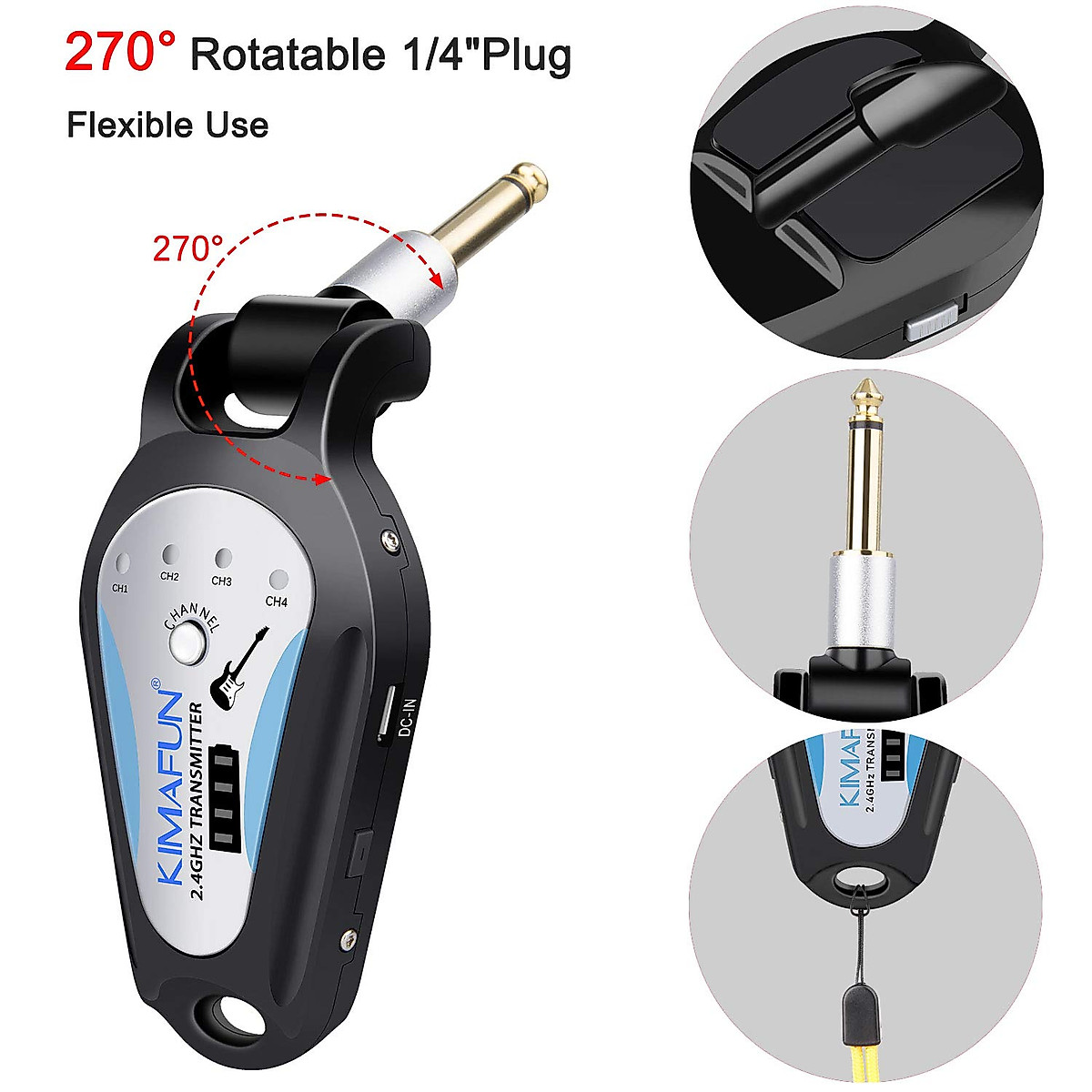 Wireless Guitar System, KIMAFUN 2.4GHz Wireless Rechargeable Digital Guitar Transmitter and Receiver for Electric Guitar, Bass, Violin, Electronic Drums, G207