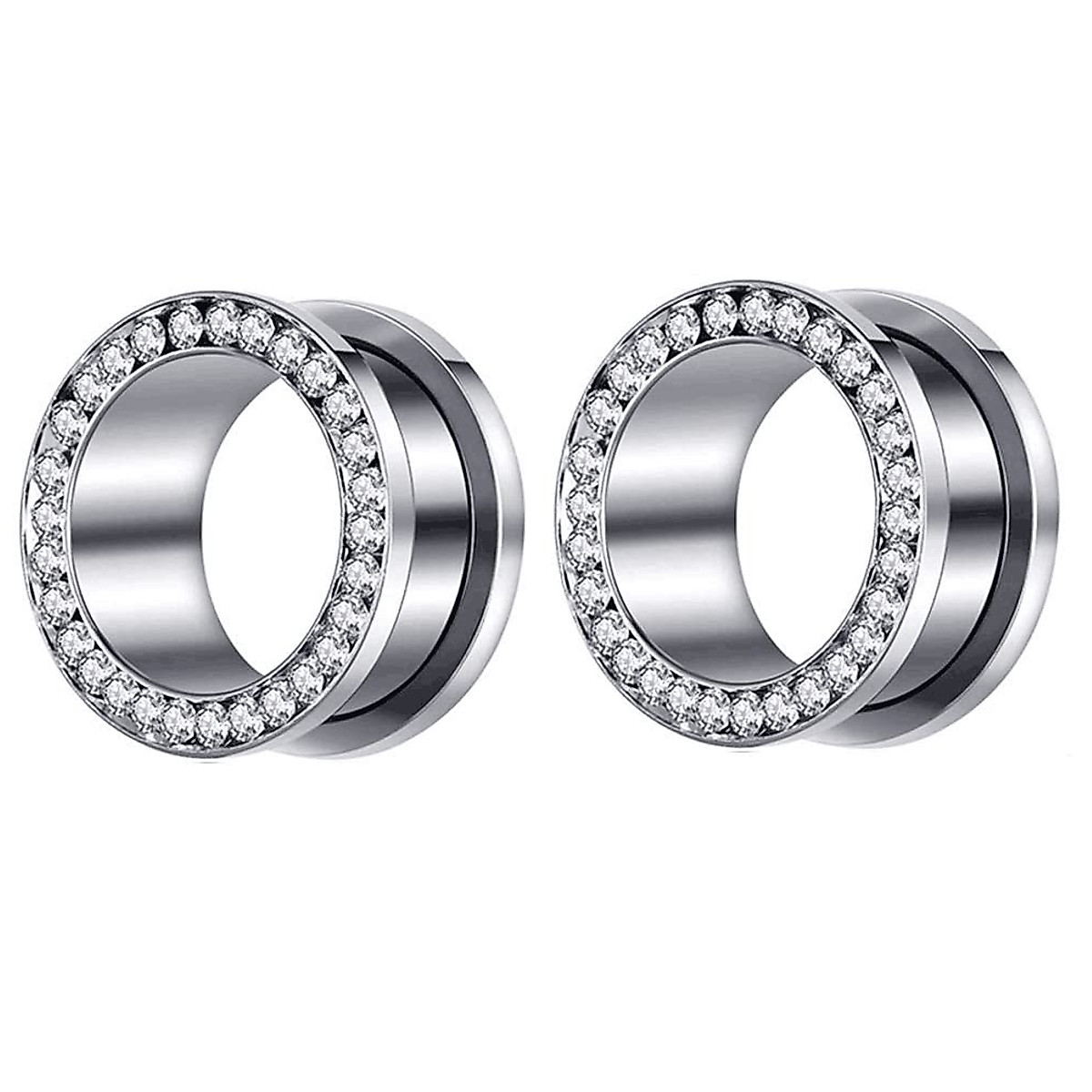 NewZenro Crystal Rhinestones CZ Ear Tunnels Plugs Expander Gauges Stretcher Earrings Screw Stainless Steel Piercing Hypoallergenic Body Jewelry Personalized Gifts for Women Men BBF (8G(3mm))