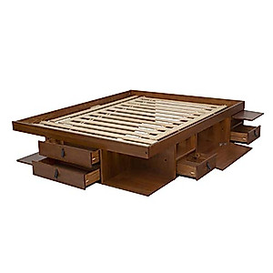memomad Bali Storage Platform Bed with Drawers (Queen Size, Caramel)