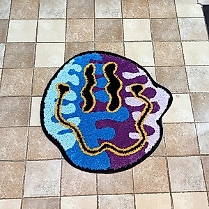 Tufted Magic Trippy Smiling Face Rug Handmade Carpet Custom Rug for Home Decoration or Gift (23.6X23.6 inch)