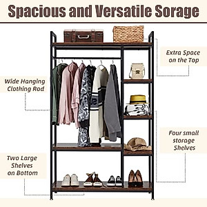 JOMMED Clothing Rack with Shelves Free Standing Closet with Shelves and Hanging Rod, Industrial Clothing Rack for Bedroom