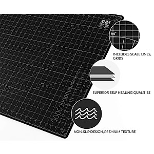 XNM Creations Premium Self Healing Cutting Mat - 24 Inches by 36 inches - A1, 3 Layer Quality PVC Construction - Dual Sided, Imperial and Metric Grid Lines - Perfect for Cutting, Sewing, and Crafts