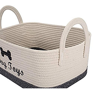 Brabtod Cotton Rope Basket | Cotton Dog Toy Basket Storage,Storage bin with Long Handle for Toys Blanket in Living Room, Baby Nursery-Beige/Dark Mixgray
