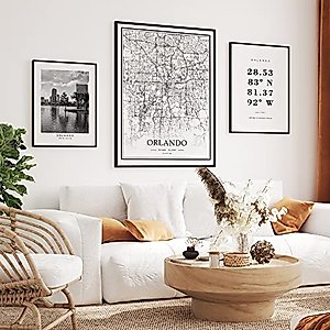 Dear Mapper Orlando United States View Abstract Road Modern Map Art Minimalist Painting Black and White Canvas Line Art Print Poster Art Line Paintings Home Decor (Set of 3 Unframed) (16x24inch)