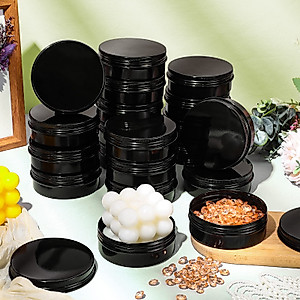 100 Pack Metal Tins 4 oz Aluminum Containers Screw Top Round Tin Cans with Lids for Cosmetic Lip Balm DIY Salves Candles Wax (Black)
