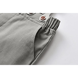 ALINTU Toddler Dress Clothes, Long Sleeve Dress Shirt + Suspender Pants Set, Gentleman Outfits for Boys, Grey, 2-3T = Tag 100