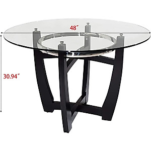 Tempered Glass Dining Table Chair Set with 2 Leather Upholstered Chairs 48" Round Kitchen Table w/ Glasstop & 2 Table Side Chairs for Dining Room Home Kitchen, Transparency&Purplish Blue-2P