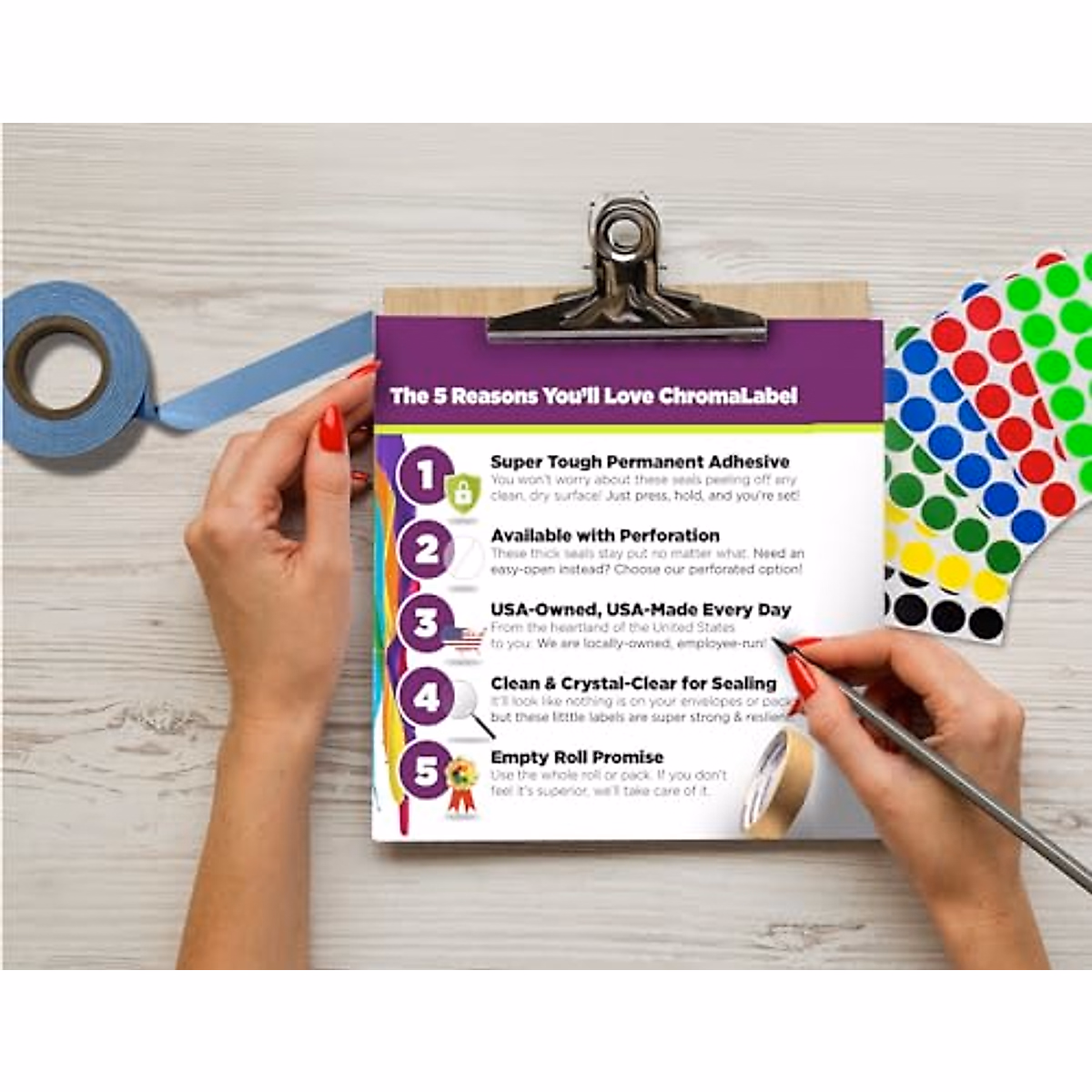 ChromaLabel 1 Inch Round Stickers, Library Supplies Sealing Stickers, Ideal Stickers to Seal Envelopes - 5000 Clear Label Stickers per Roll, Perforated Envelope Seal Stickers