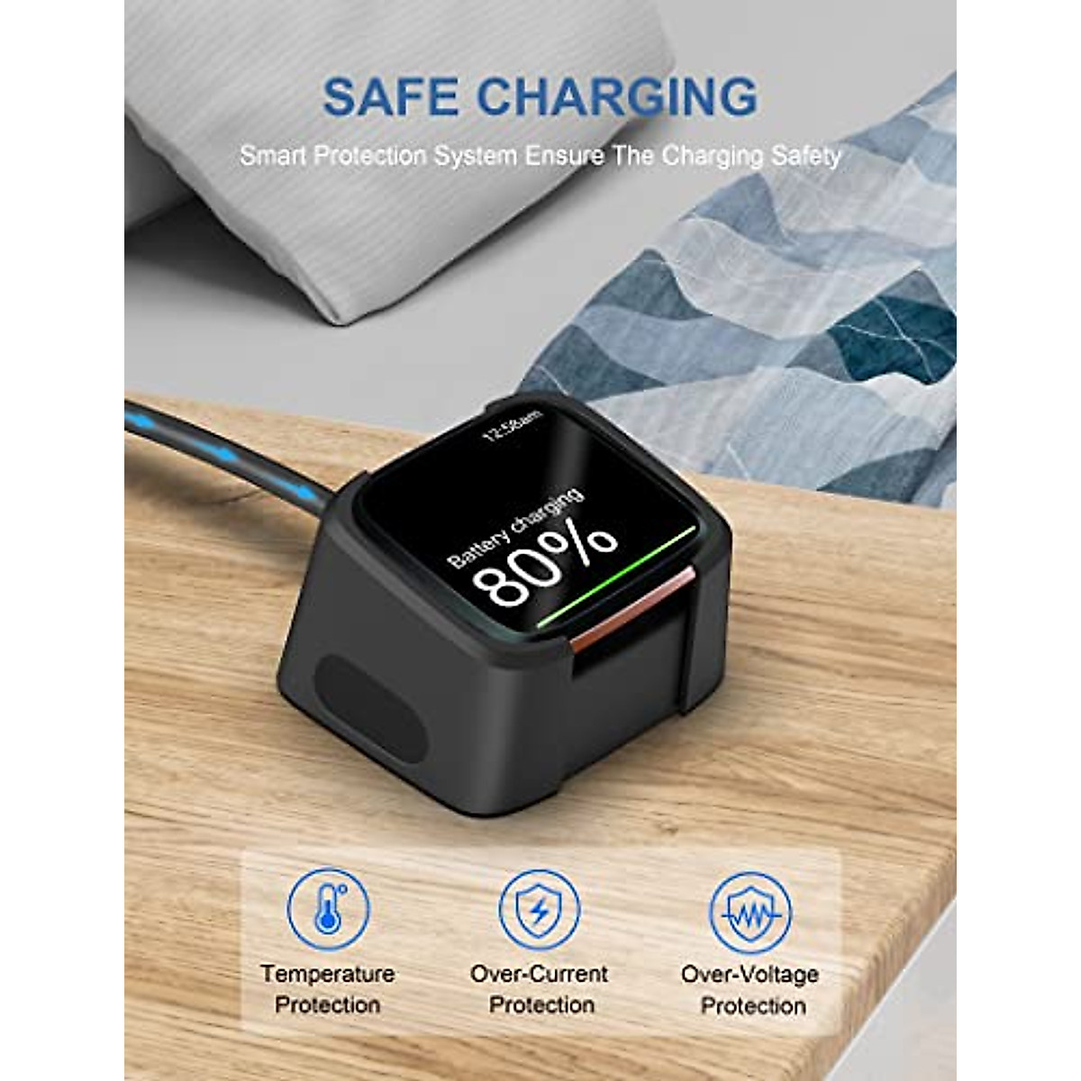 3.3Ft USB Charger Compatible with Fitbit Versa 2 Charger Dock Anti-Slip Replacement Smartwatch Charging Cable Stand(not for Fitbit Versa/Versa Lite)