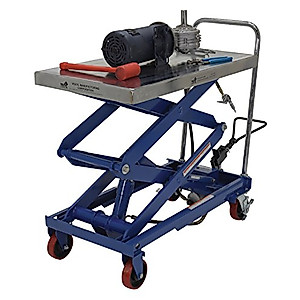 Vestil AIR-800-D Steel Air Hydraulic Cart, 800 lbs Capacity, 35-1/2" Length x 20" Width Platform, 15" - 51" Height Range