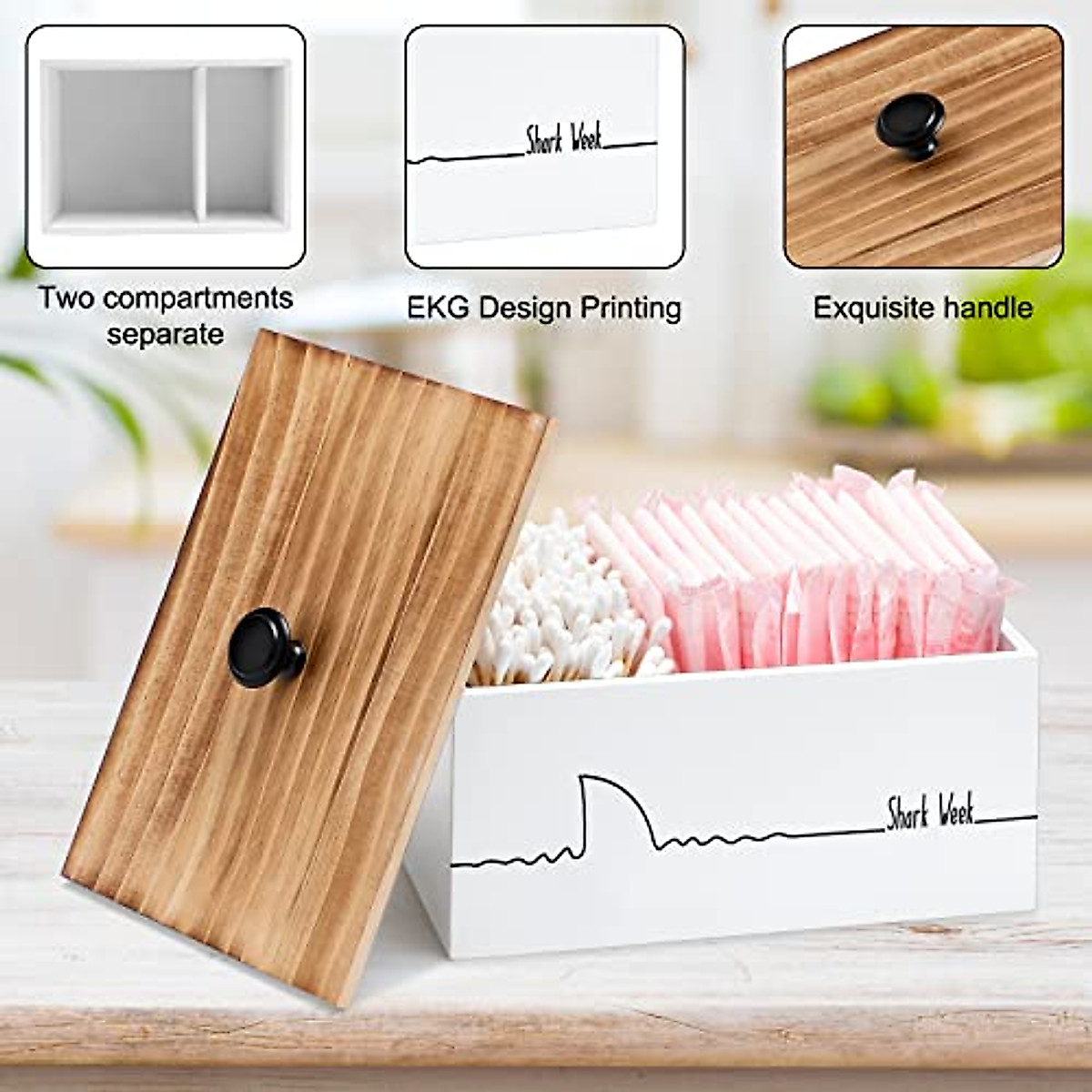 Hoolerry Wood Tampon Holder for Bathroom Farmhouse Pad and Tampon Organizer for Bathroom Feminine Product Organizer Rustic Tampon Storage Container for Bathroom Countertop (Simple Style)