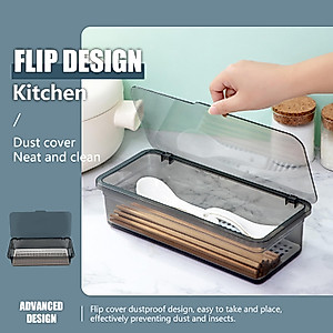 SUNSHNO 4PCS Flatware Tray with Lid and Drainer, Tableware Utensil and Cutlery Drawer Organizer with Lid Covered Silverware Tray to Keeps Your Cutlery Organized and Protected