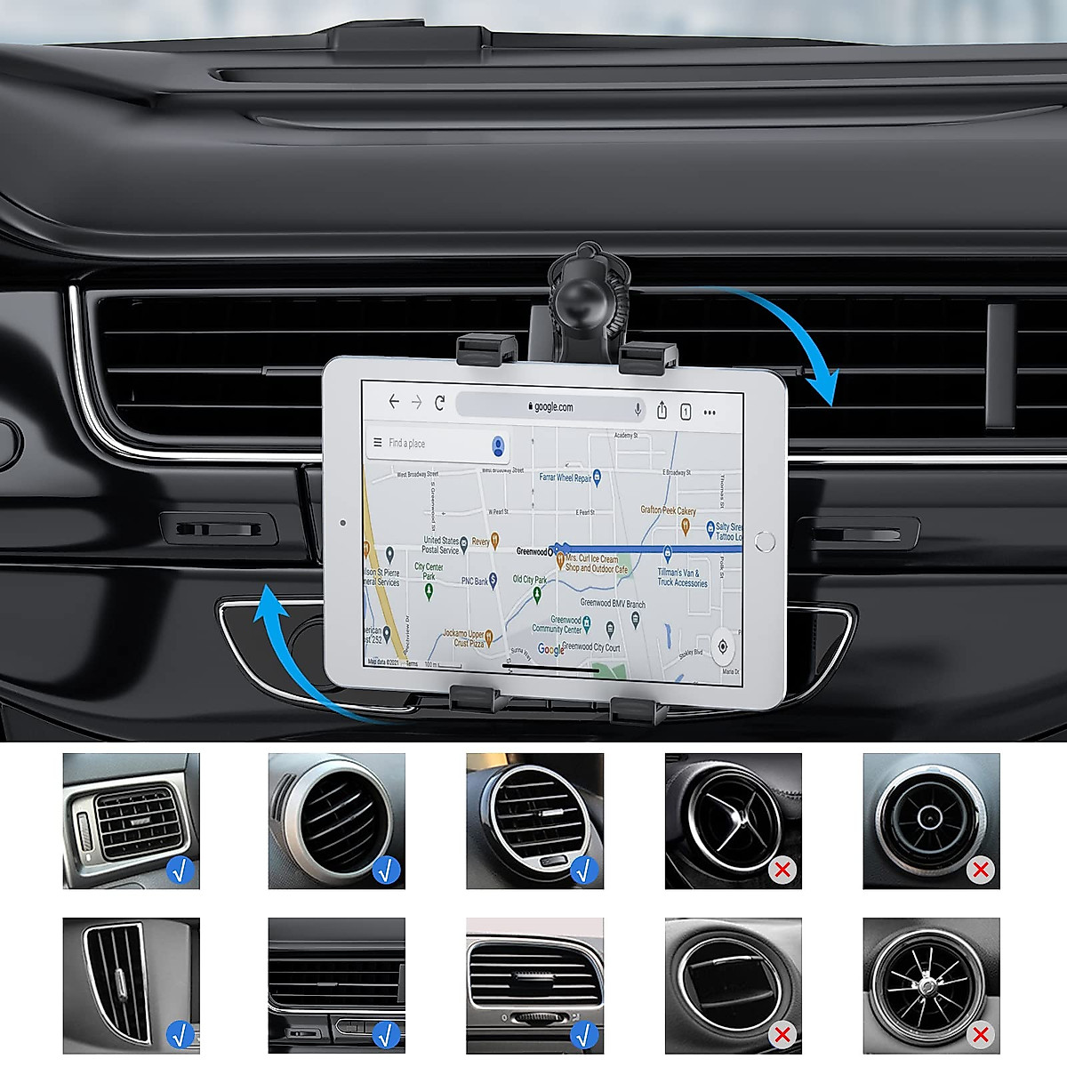 XWXELEC Car Tablet Mount Holder Dashboard & Windshield, 360° Rotatable Suction Cup Dash Stand for iPad Pro /9.7/11/10.5/Air/Mini 6 5 4, Samsung Galaxy Tab, 7"-10.5" Tablets