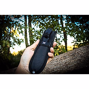 BladesUSA Perfect Point Throwing Knives – Set of 3 – Black Stainless Steel Blades and Handles w/ Spider Design, Nylon Sheath, Full Tang Construction, Well Balanced, Throwing Sport Knives – RC-1793B