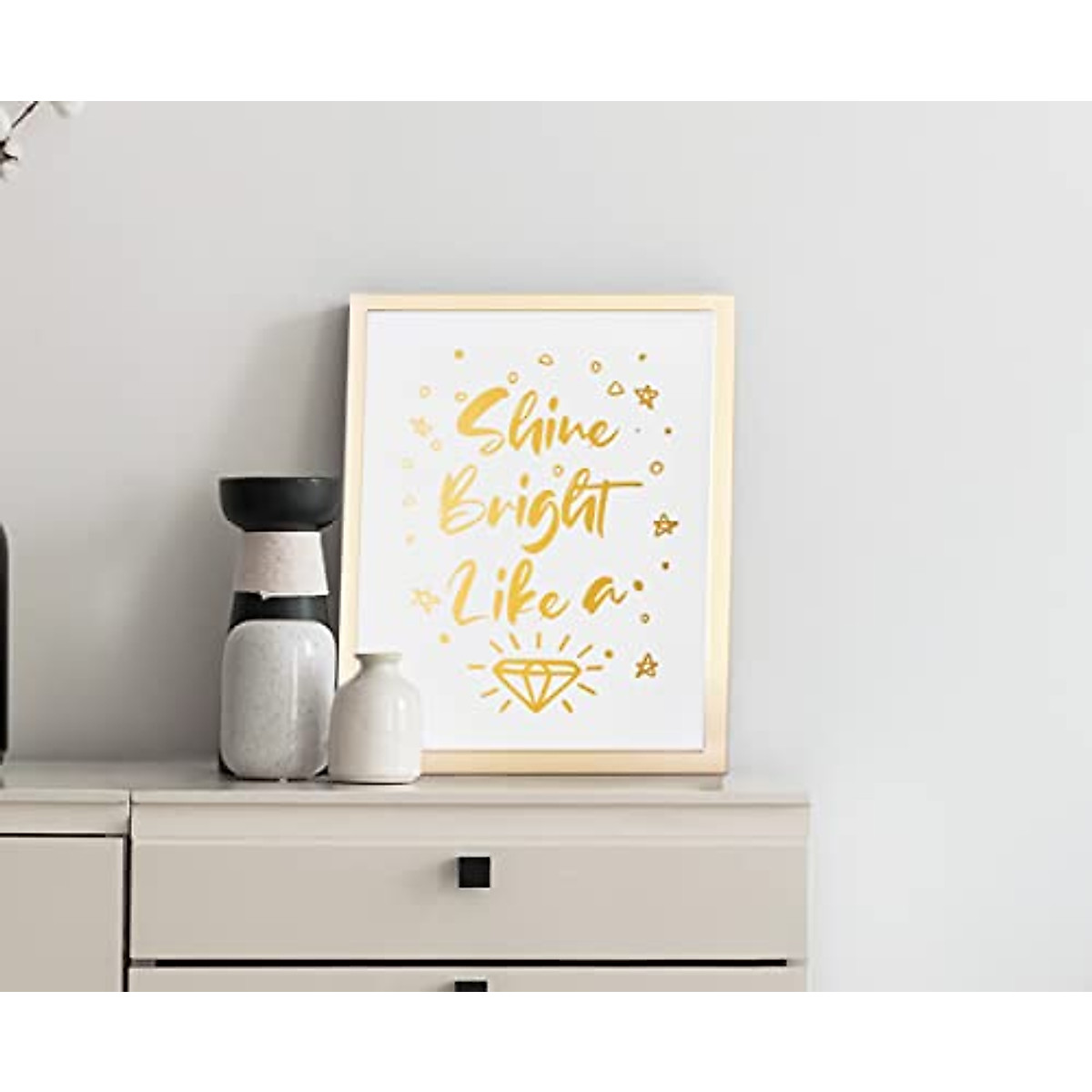 Shine Bright Like A Diamond Handmade Screen Printing Wall Art Boho Aesthetic Wall Decor Gold Quotes Inspirational Cute Handmade Prints - 8x10" UNFRAMED